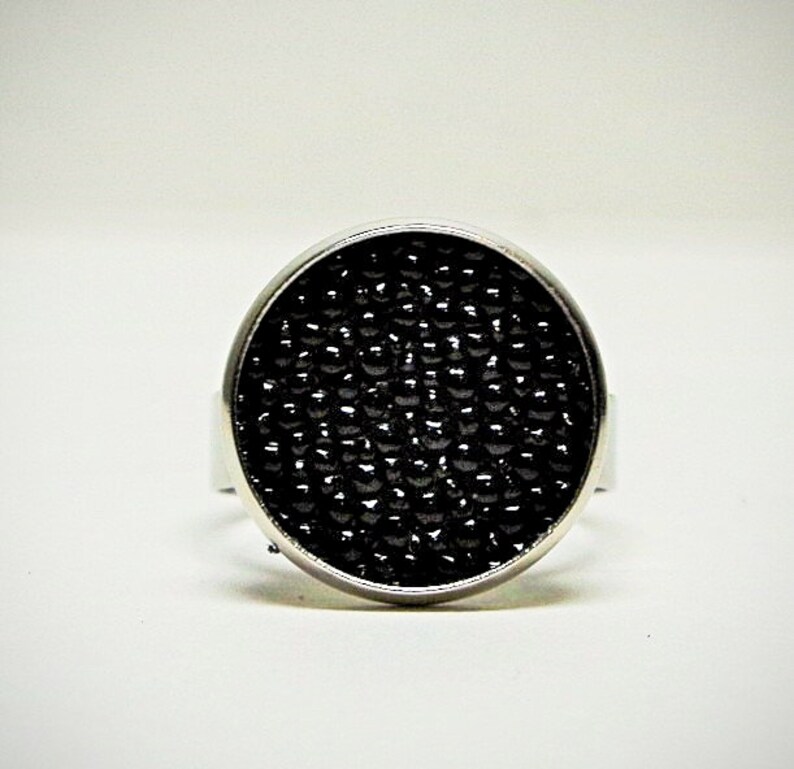 Black Real Stingray Ring. Exotic Leather Adjustable Ring. - Etsy