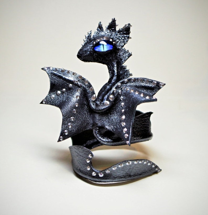 Fantasy Dragon Cuff Bracelet Black Adjustable Leather Dragon - Etsy