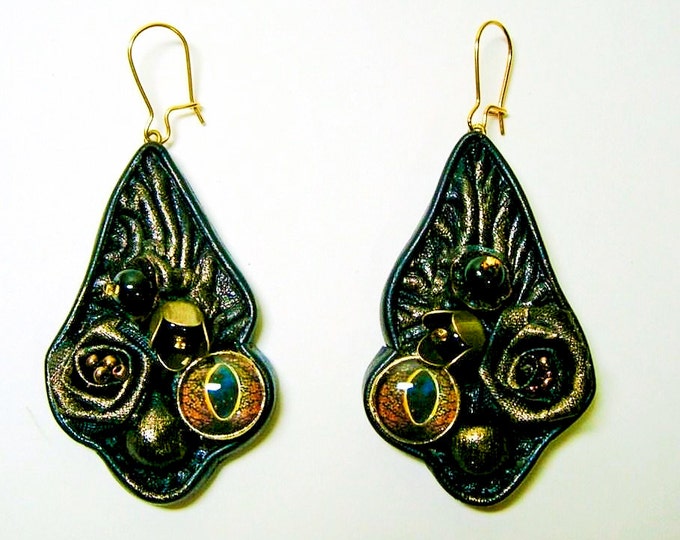 Black Antiqued Leather Gothic Style Earrings. Steampunk - Etsy