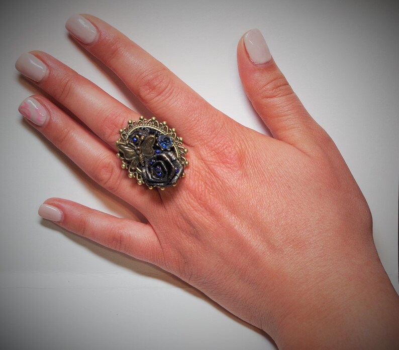 Black Antiqued Leather Gothic Style Ring. Steampunk Victorian | Etsy