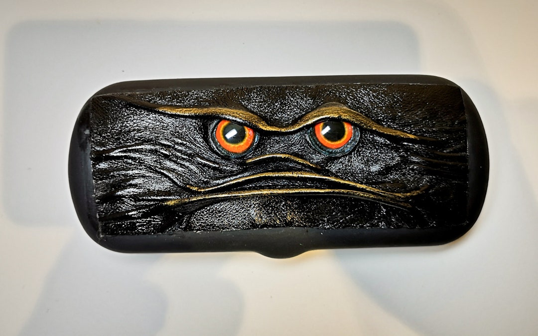 Black Clam Shell Leather Hard Case for Eyeglass Sunglasses Elder ...