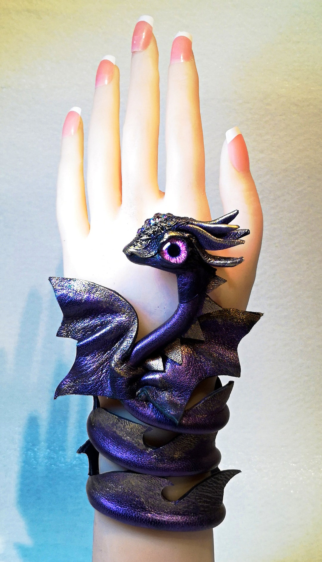 Handmade Leather Bracelet. Fantasy Dragon Cuff Bracelet, Purple ...