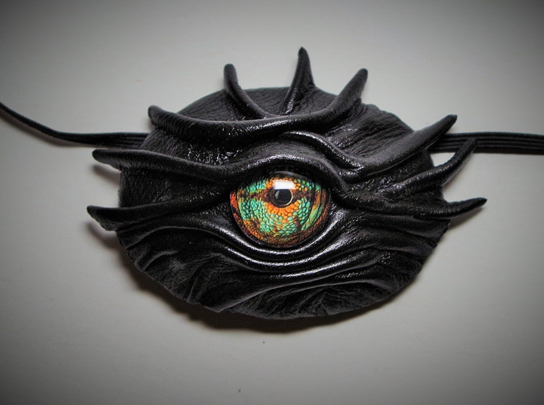 Handmade Leather Eye Patch . Dragon Eye Black Leather. Gothic Style Eye ...