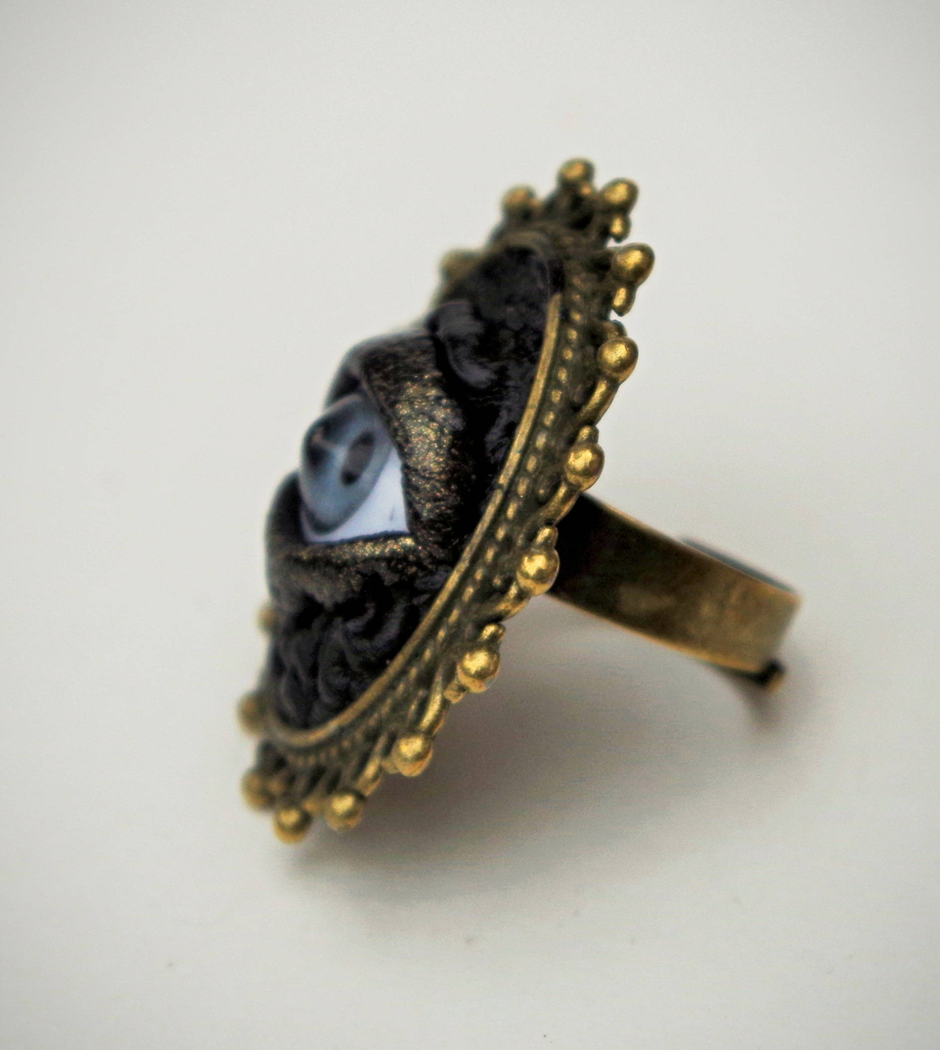 Black antiqued leather Gothic style ring. Steampunk Victorian | Etsy