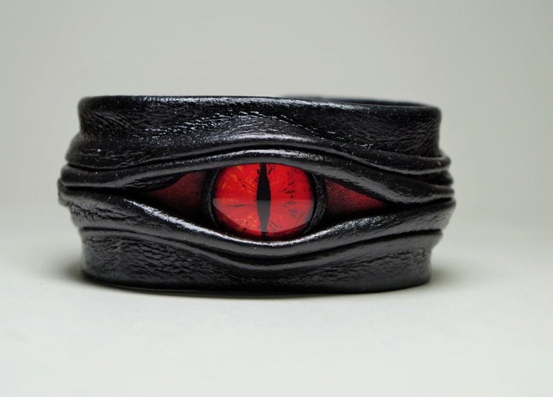 Handmade Leather Bracelet. Evil Eye, Dragon Eye Adjustable Black Cuff ...