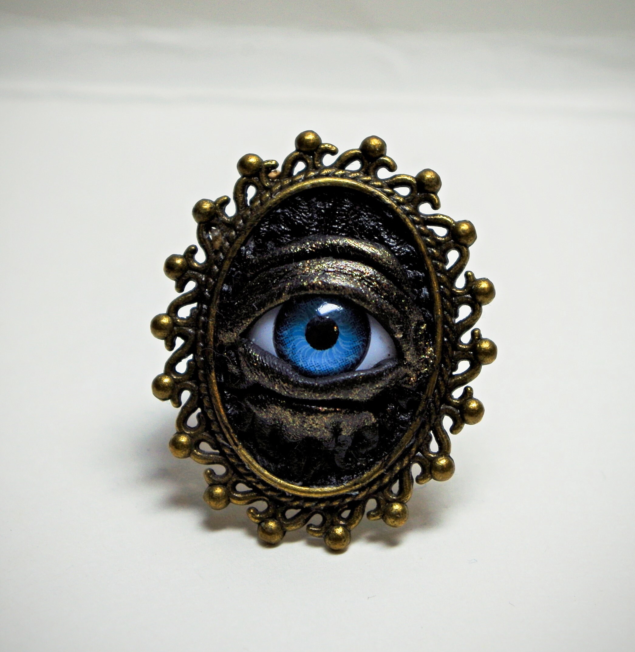 Black antiqued leather Gothic style ring. Steampunk Victorian | Etsy