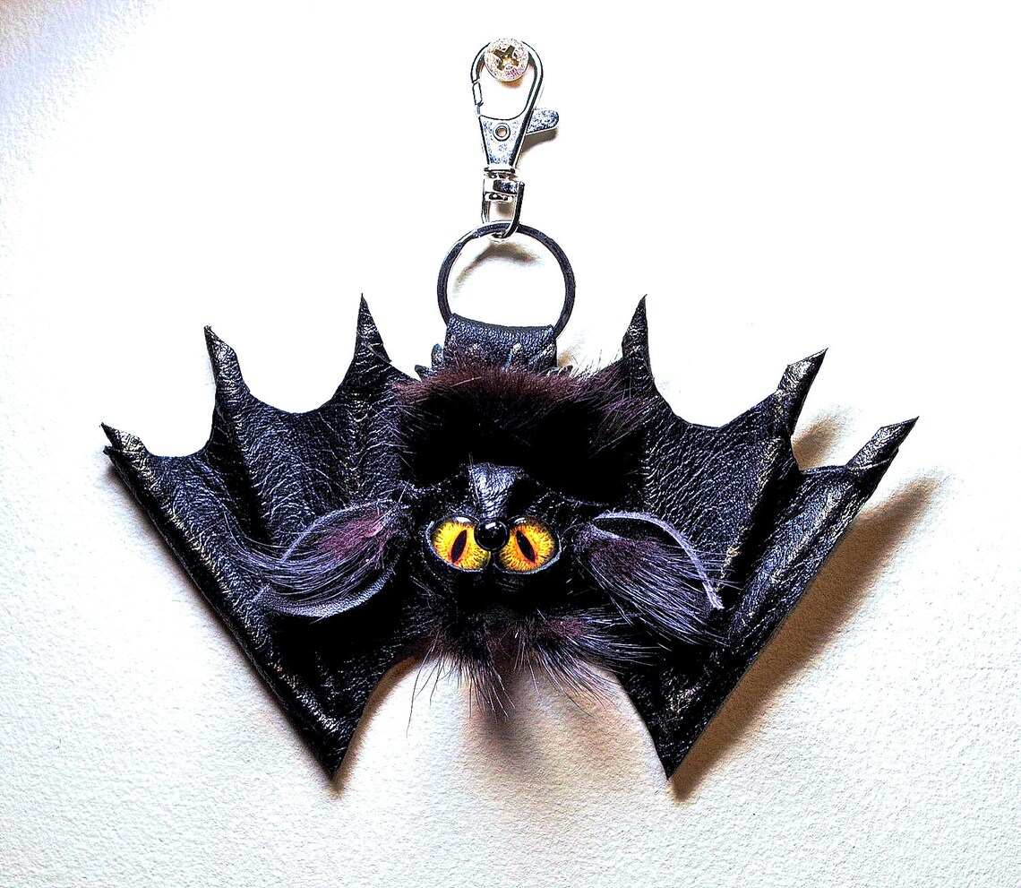 Leather Real Fur Bag Charm. Leather 3D Bat. Gothic Fashion - Etsy