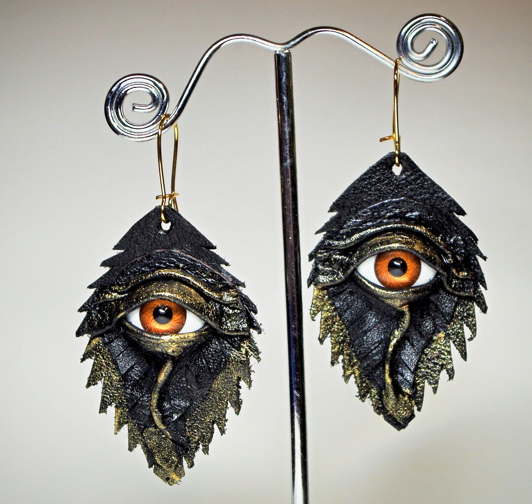 Handmade Leather Earrings. Evil Eye Black Antiqued Leather Earrings ...