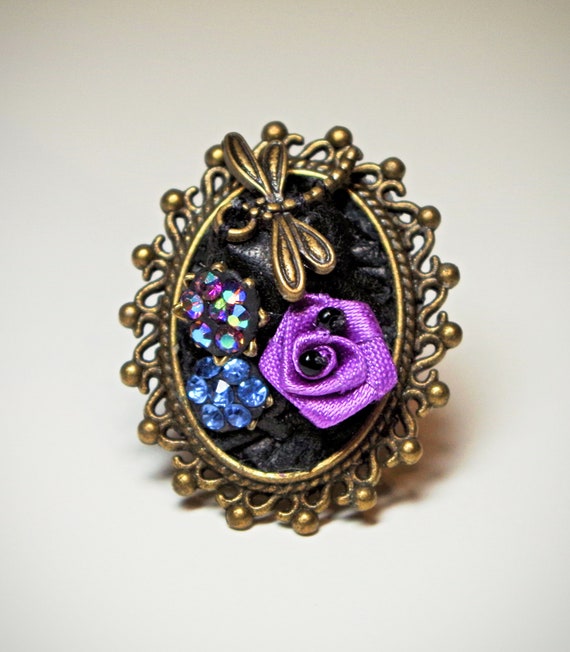 Black Antiqued Leather Gothic Style Ring. Steampunk Victorian | Etsy