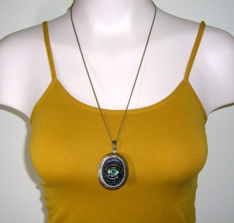 Antique Locket With Leather Evil Eye Design. Leather Necklace | Etsy