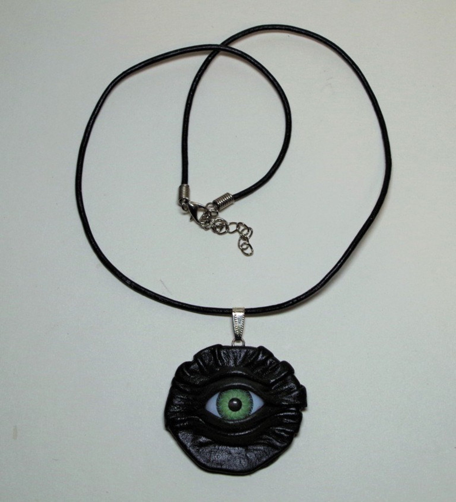 Handmade Leather Necklace. Black Leather Necklace With Evil Eye ...
