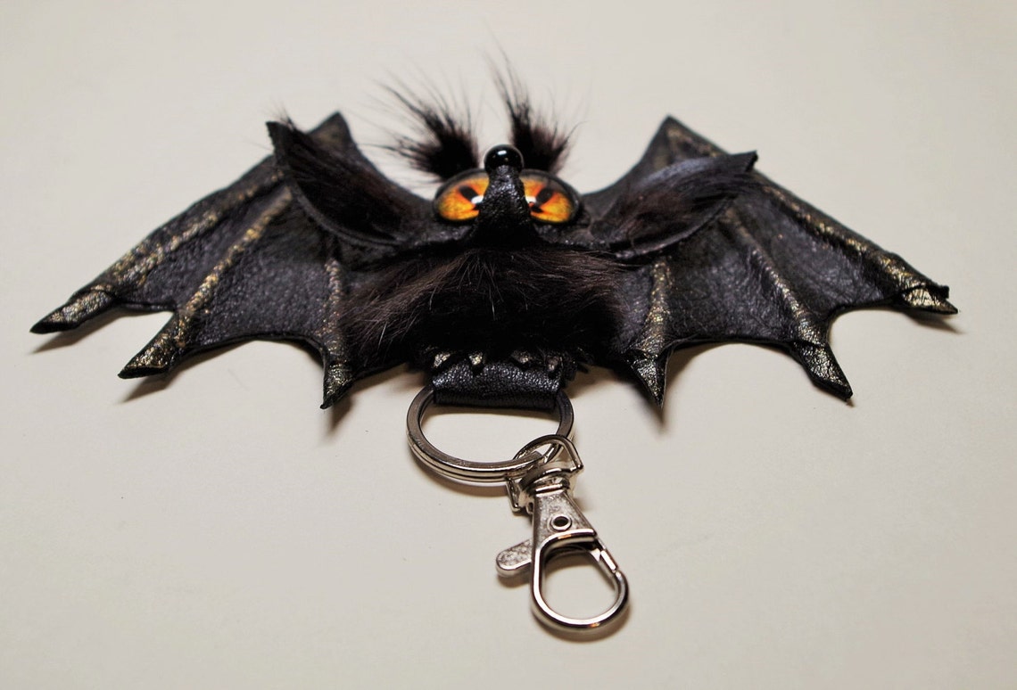 Leather Real Fur Bag Charm. Leather 3D Bat. Gothic Fashion - Etsy