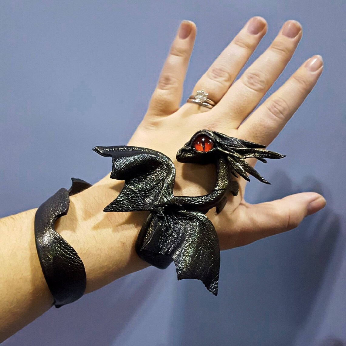 Fantasy Dragon Cuff Bracelet Black Adjustable Leather Dragon - Etsy