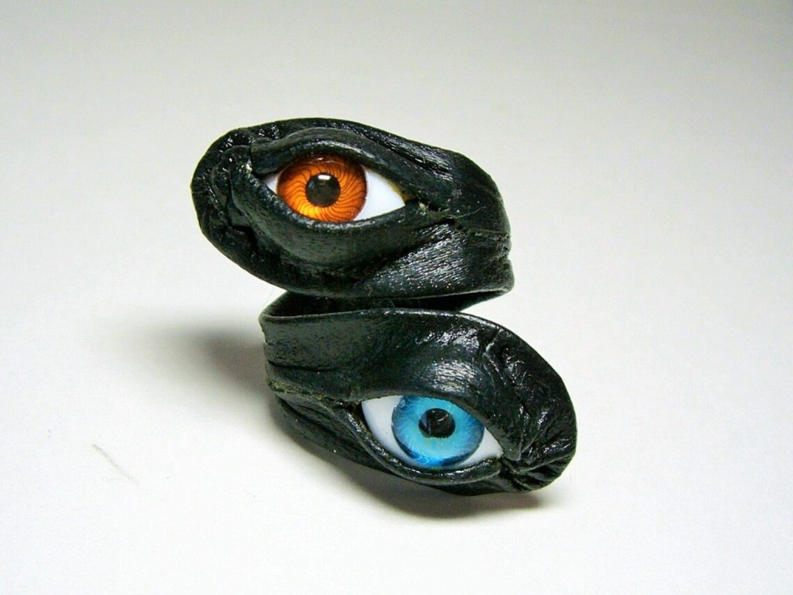 Evil Eye Adjustable Black Leather Ring. Halloween Ring. - Etsy