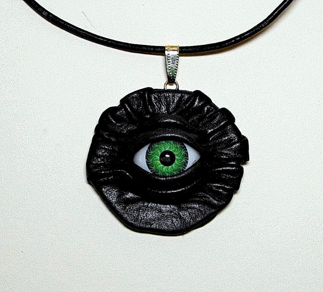 Handmade Leather Necklace. Black Leather Necklace With Evil Eye ...