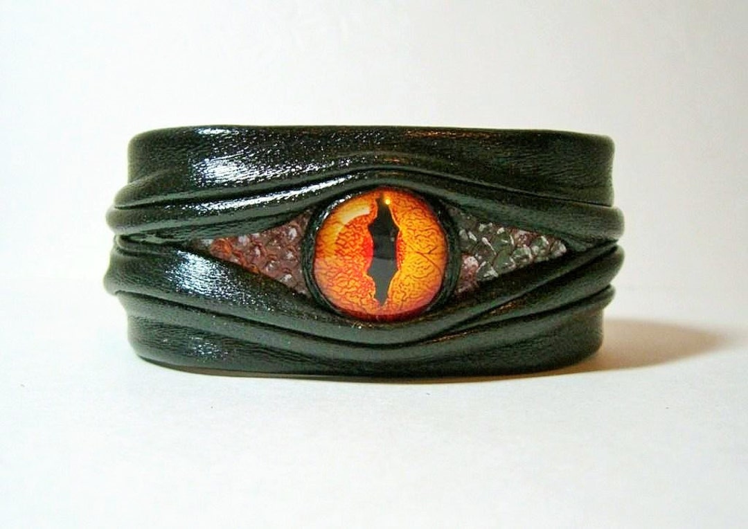 Evil Eye, Snake Eye, Dragon Eye Adjustable Black Leather Bracelet Cuff ...