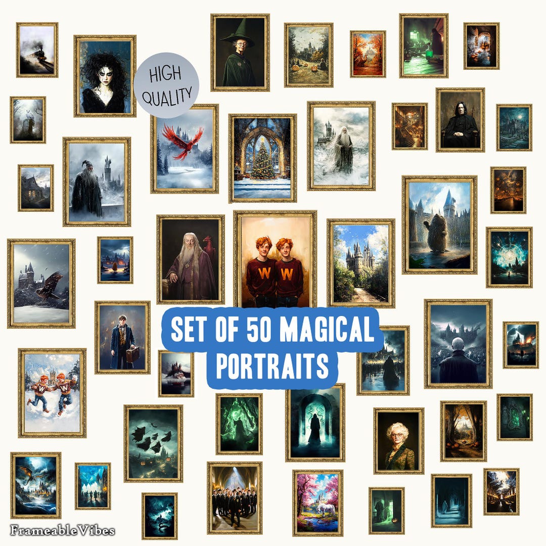 50 Magical Printable Portraits, Wizards Wall Art, PDF Digital Wizarding ...
