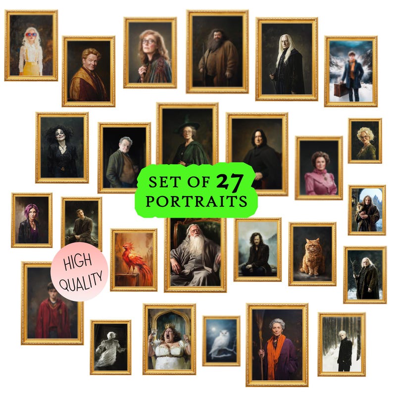 Bundle of 27 Wizards Portraits, Printable Wall Art, Witch Posters, PDF ...