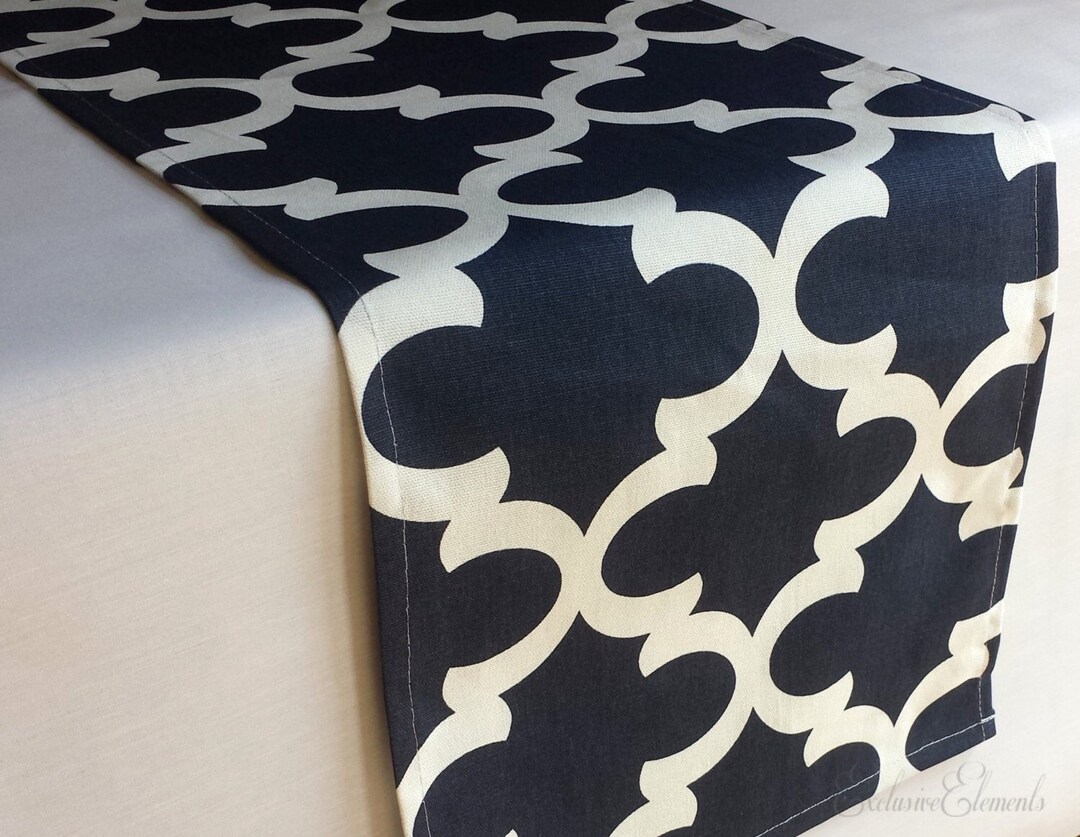 Navy Blue Table Runner Wedding Centerpiece Quatrefoil Lattice Patterned ...