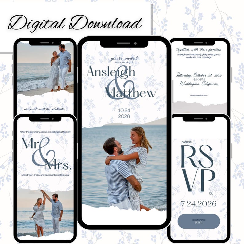 Blue Toile De Jouy Wedding Invitation: Digital Animated RSVP (digital ...