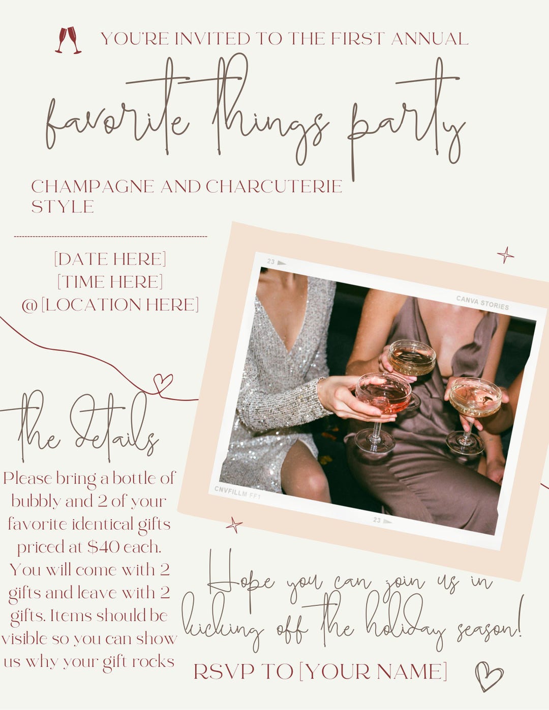 Favorite Things Party Invitation, Champagne Party Invitation, Instant ...