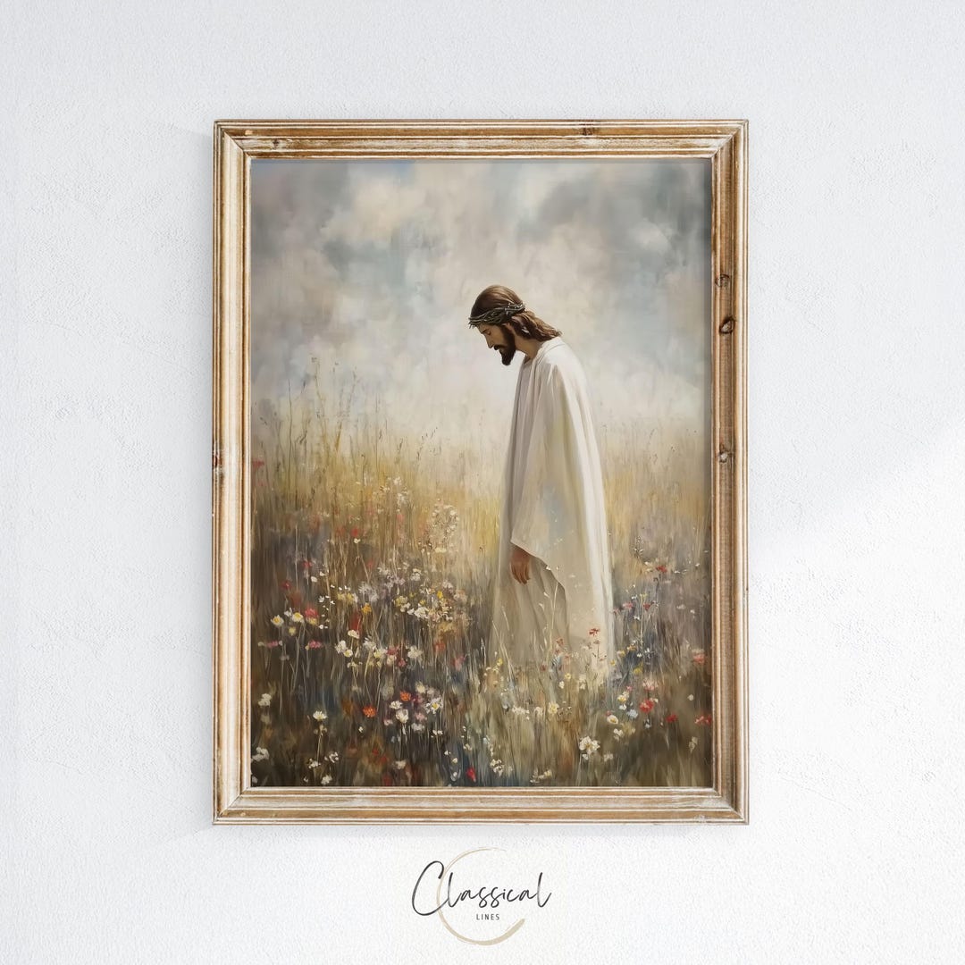 PRINTABLE Jesus Christ on Wildflowers Field Print, Easter Painting ...