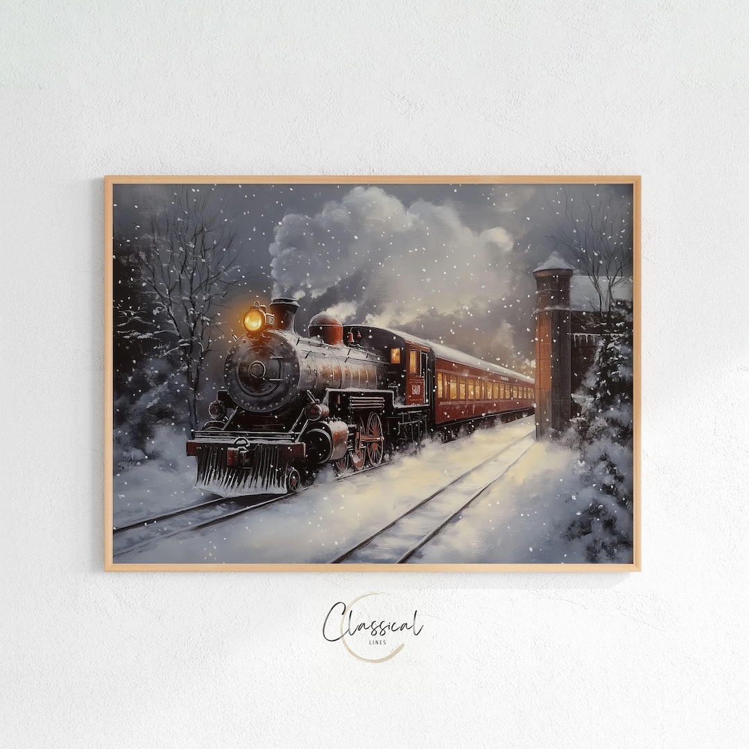 Printable Christmas Express Train Wall Art, Moody Winter Landscape ...