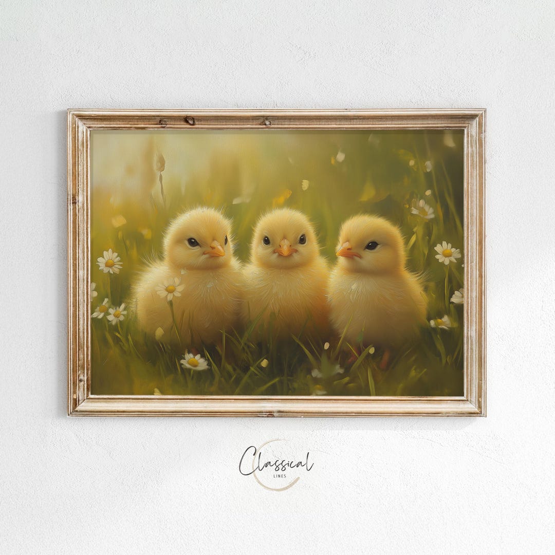 Baby Chicks Wildflower Field Print, Vintage Farmhouse Decor (digital ...