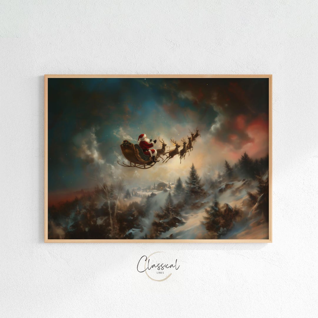 Moody Christmas Printable Wall Art, Vintage Santa Claus Painting ...
