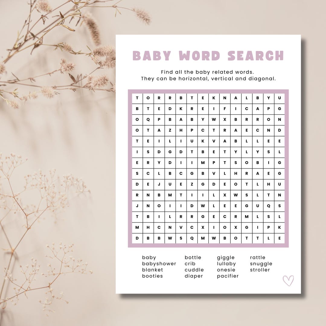 Woordzoeker Babyshower - Printbare Babyspel Activiteit - Baby Shower Puzzel Roze - Instant ...