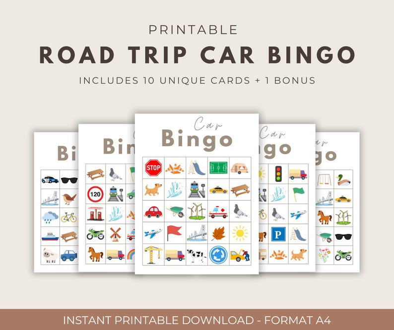 Car Bingo Printable Road Trip Activity for Kids Digital Download Game ...