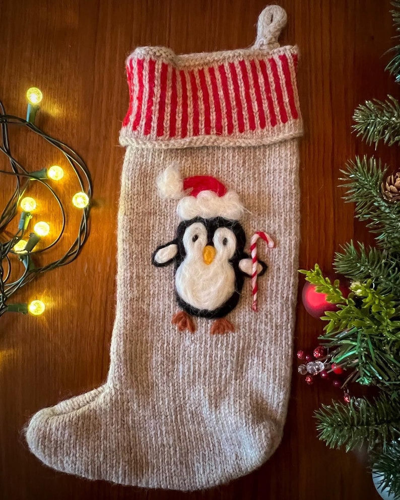 Large Handmade Christmas Stocking | Cozy Wool Knit With Needle-felted ...