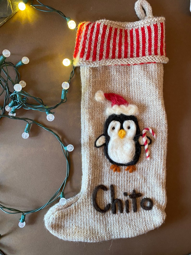 Large Handmade Christmas Stocking | Cozy Wool Knit With Needle-felted ...