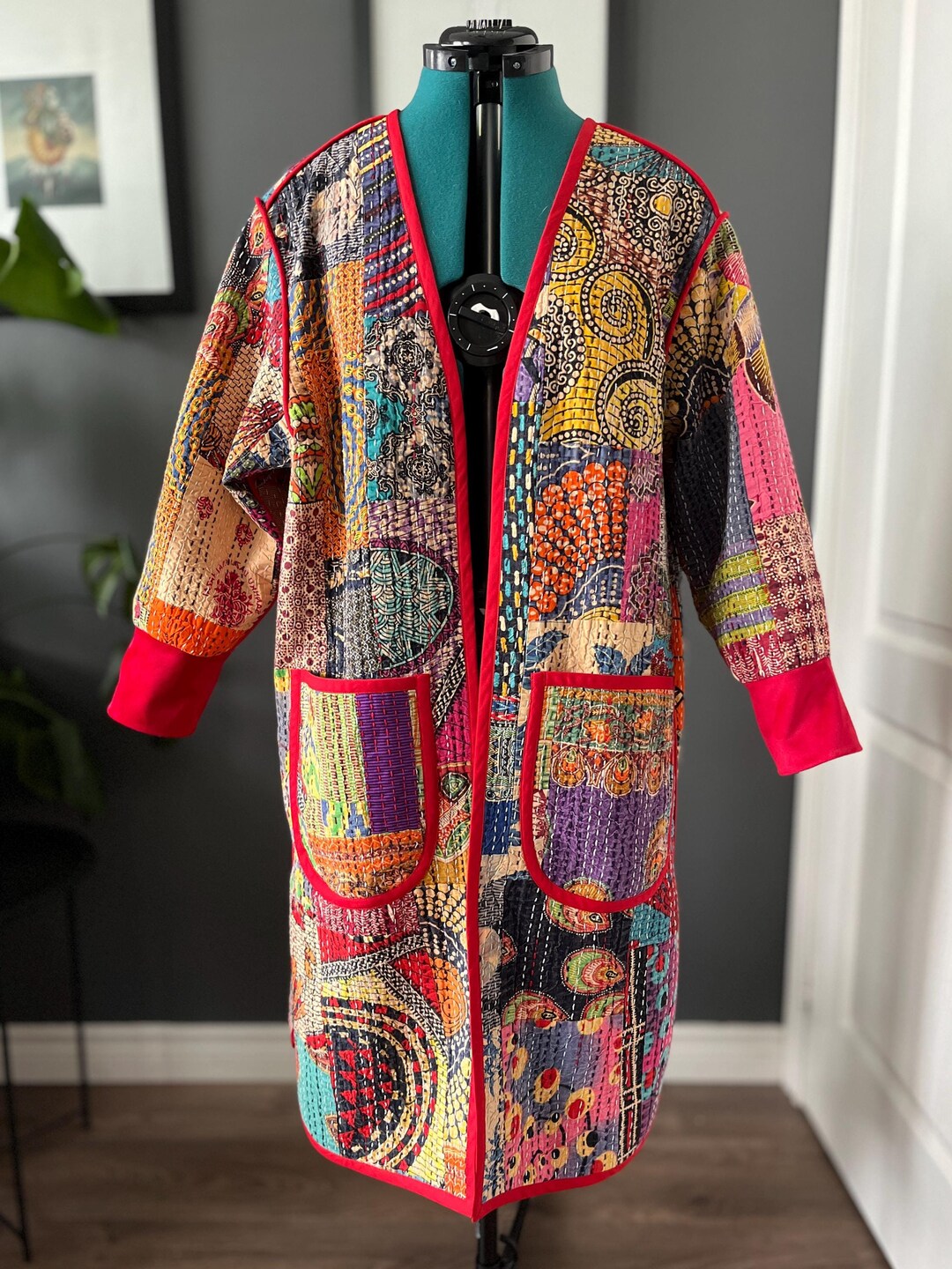 Kantha Quilt Duster | Patchwork Quilted Cardigan | Upcycled From Preloved Quilt | Handcrafted ...