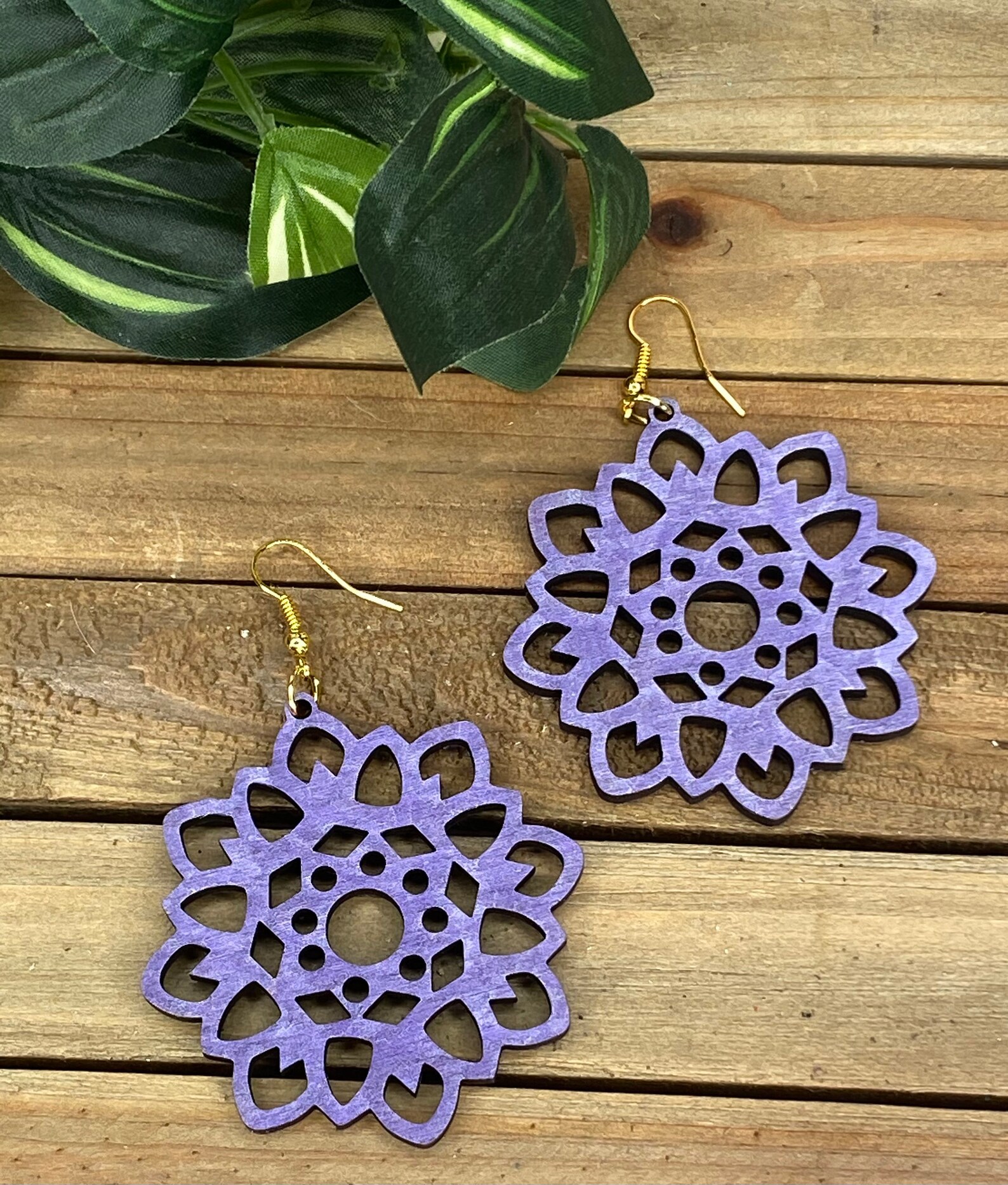 Wood Earrings, Floral Cutouts - Etsy