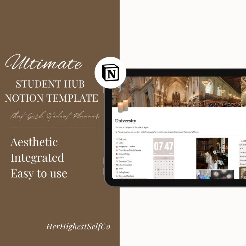 Ultimate Notion Aesthetic Student Template, All in One Notion, Light ...