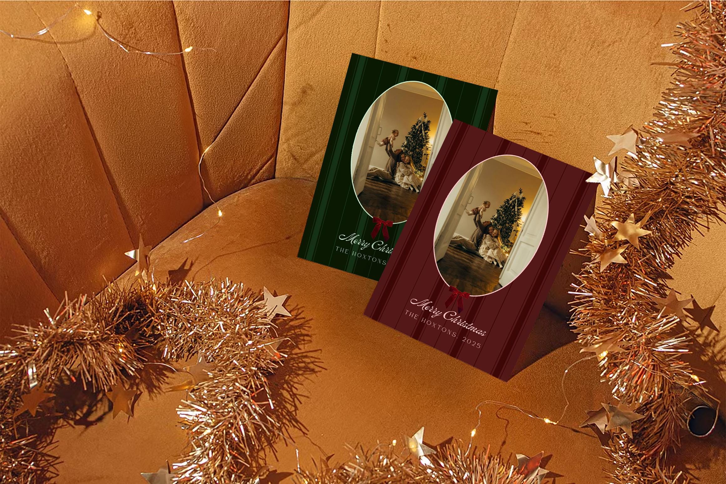 Striped Christmas Card Template, Elegant Canva Holiday Photo | Classic ...