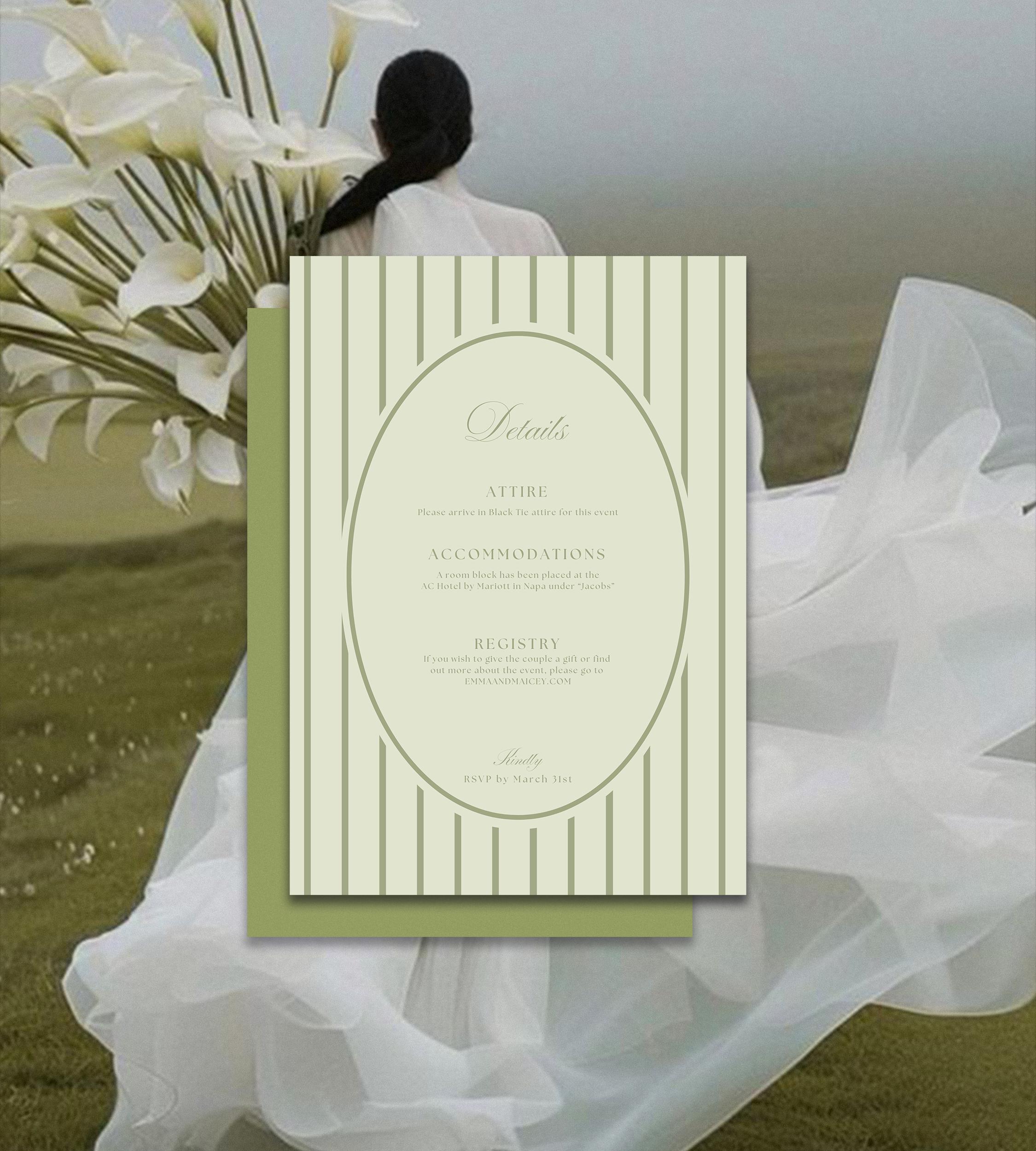 Striped Green Wedding Invitation Template: Elegant Coastal Design ...
