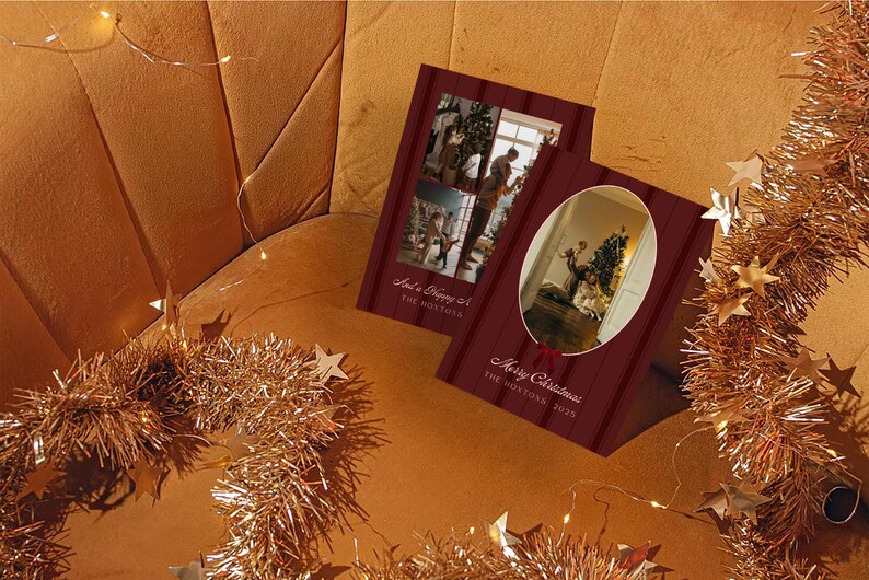 Striped Christmas Card Template, Elegant Canva Holiday Photo | Classic ...
