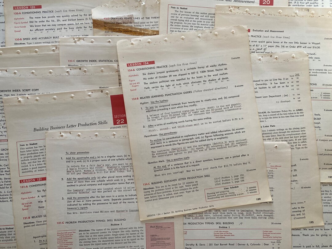 20 Vintage Typing Pages From Typewriting Manual, Scrap Paper - Etsy