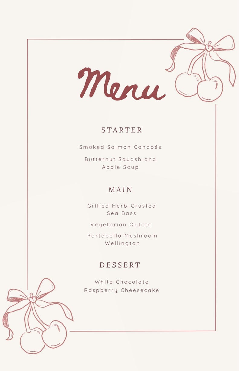 Cherry on Top Event Menu - Etsy