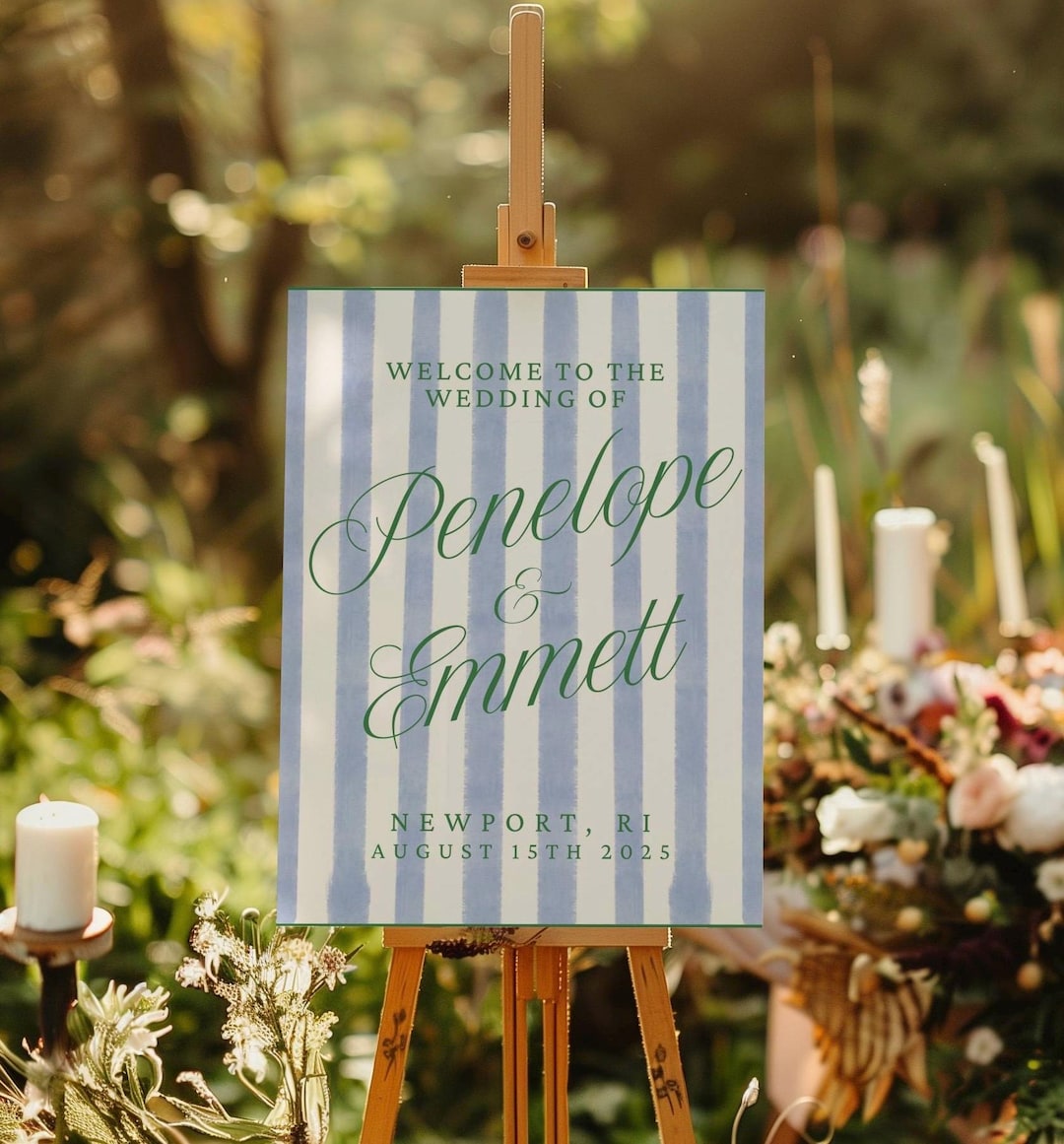 Blue Striped Wedding Welcome Sign - Etsy