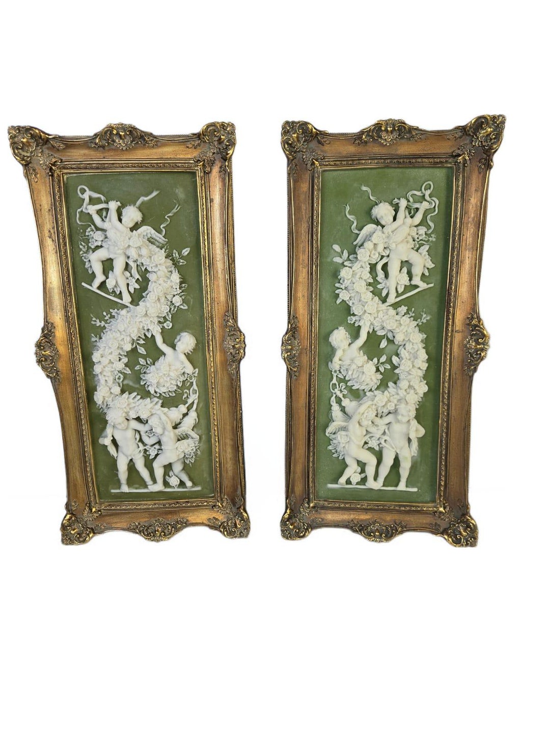 Pair of Antique Alabaster Bas-relief Picture in a Gold Frame With ...