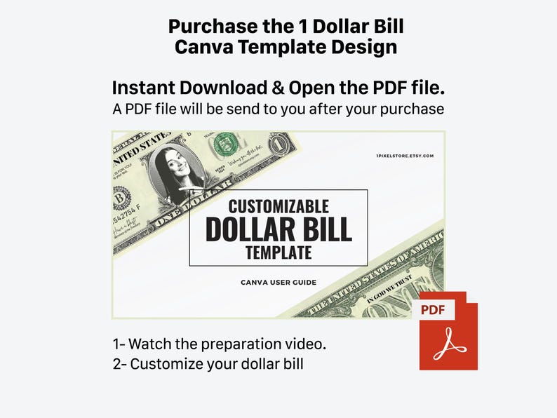Personalized Dollar Bill Canva Template: Custom Face Money (digital ...
