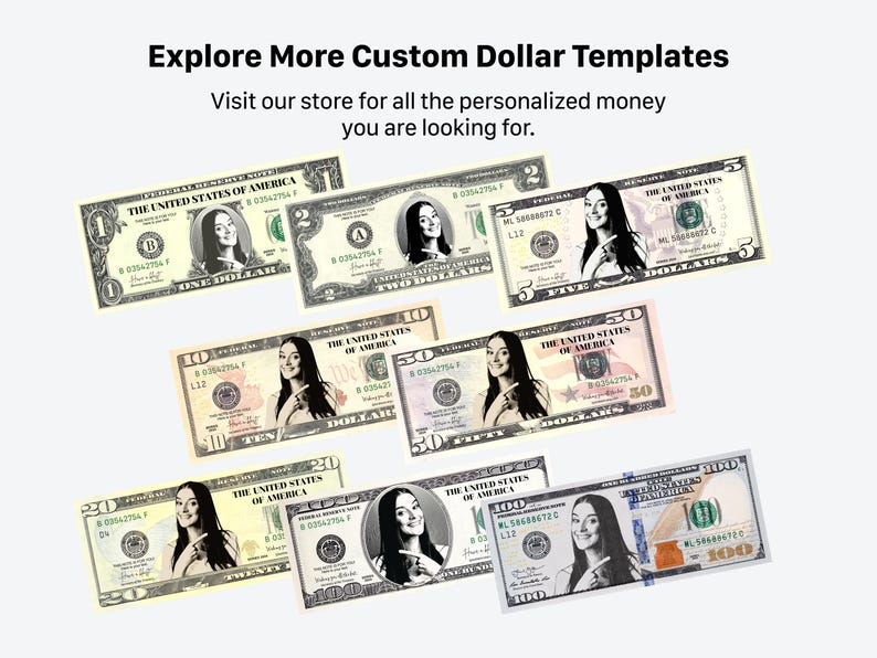 Personalized Dollar Bill Canva Template: Custom Face Money (digital Download) - Etsy
