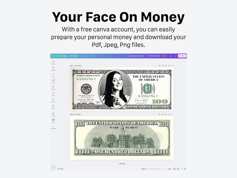 Personalized 100 Dollar Bill Canva Template (digital Download) - Etsy