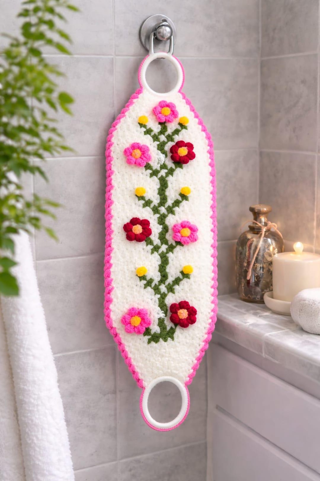 Flower Motif Long Back Scrubber, Handmade Textured Crochet Body Scrub ...