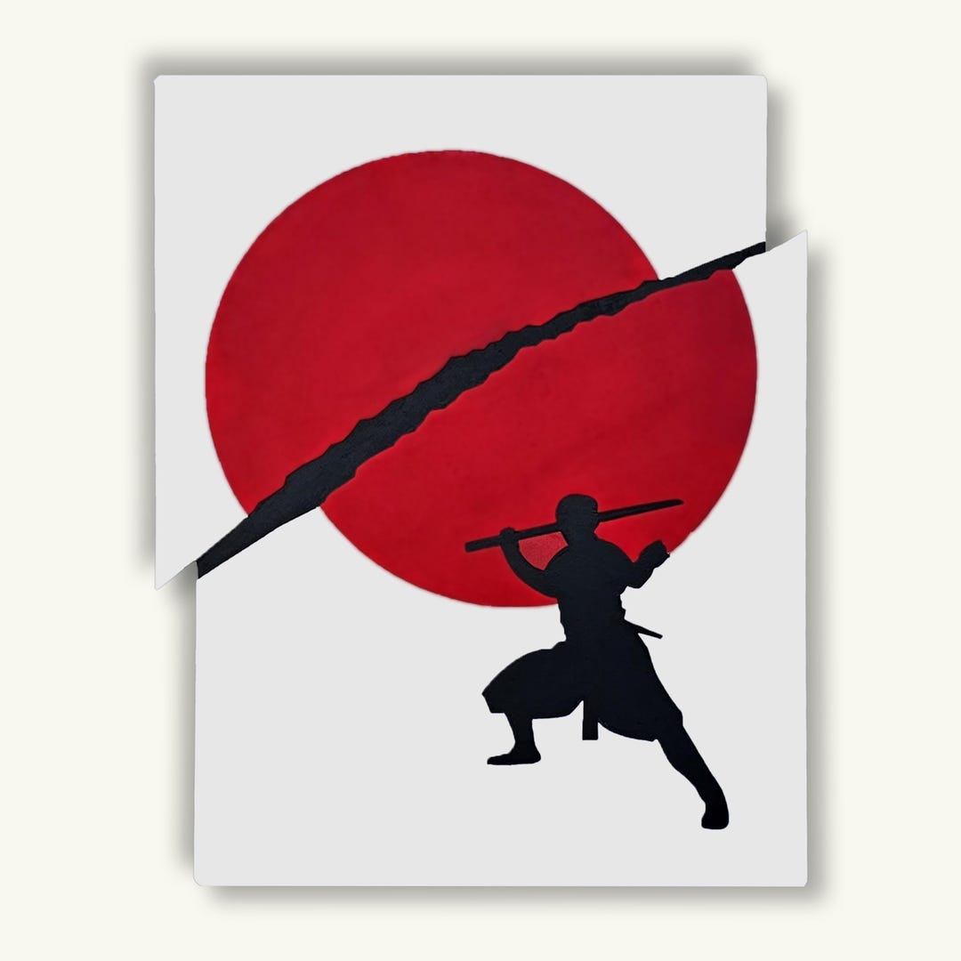 Japanese Decor Samurai Wall Art, Wood Panel Wall Art Long Distance Gift ...