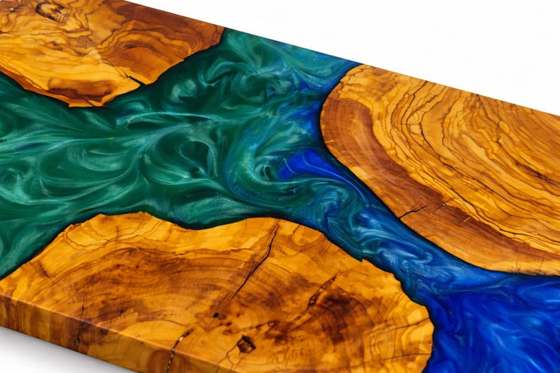 Custom Engraved Olive Wood Epoxy Cutting Board, Personalized Serving ...