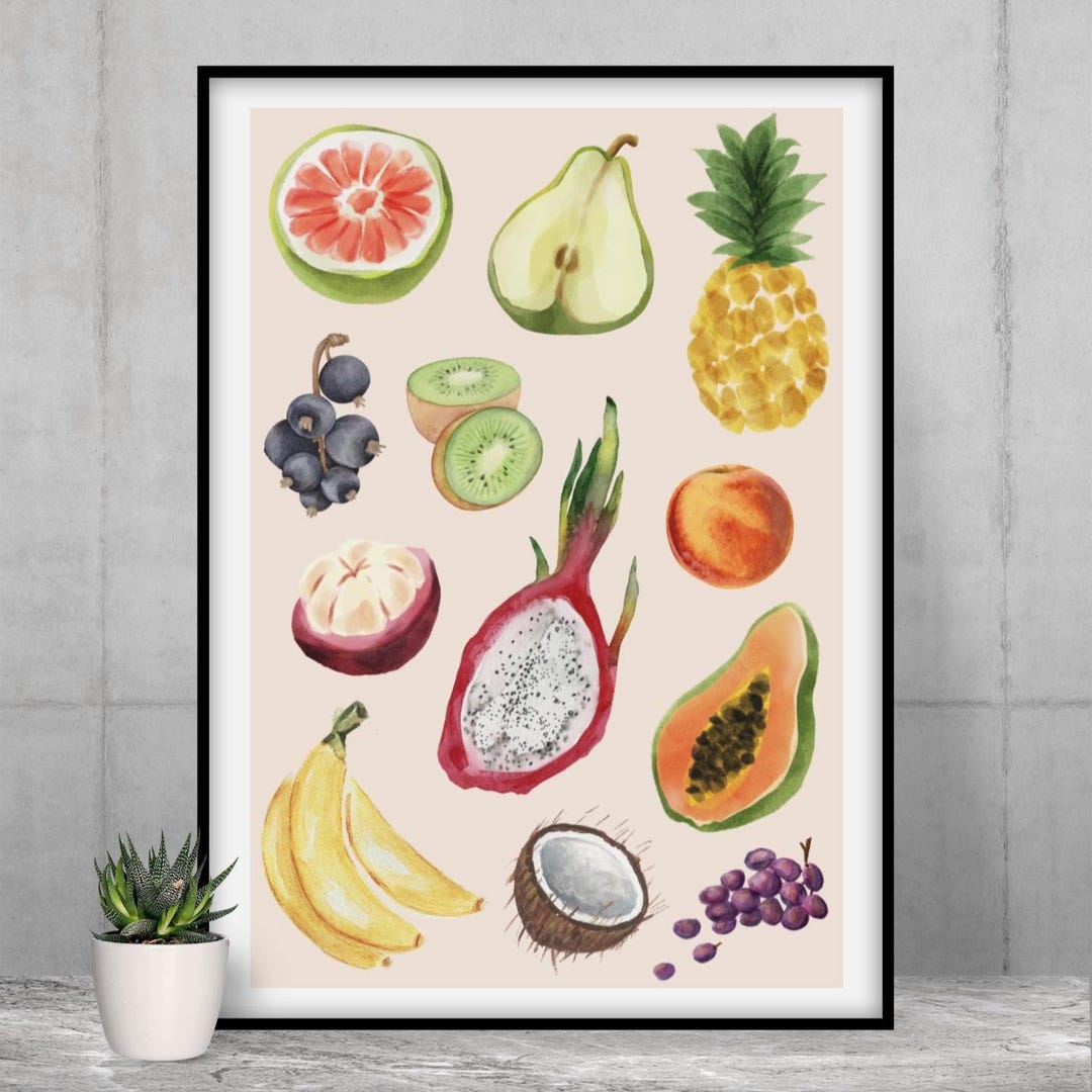 Colorful Watercolor Fruit Poster, Kitchen Art, Wall Print, Home Decor ...